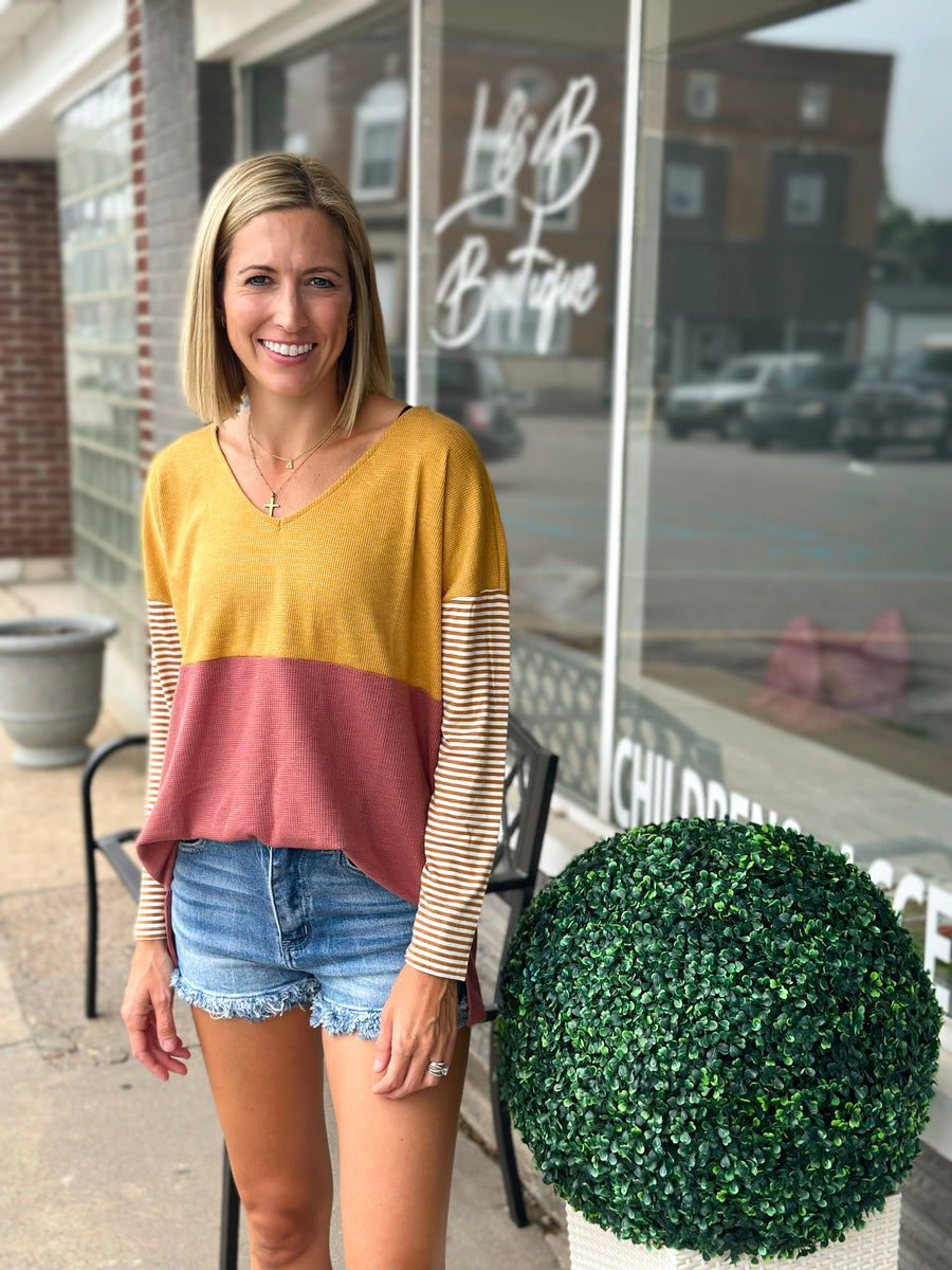 Maroon and Mustard Waffle Color Block – Shop L&B Boutique
